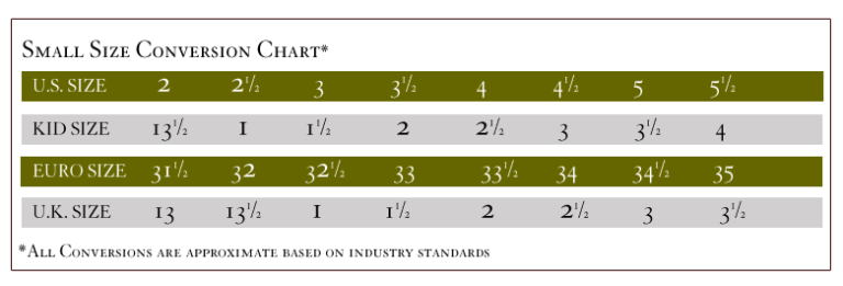 Sizing chart – Cinderella of Boston